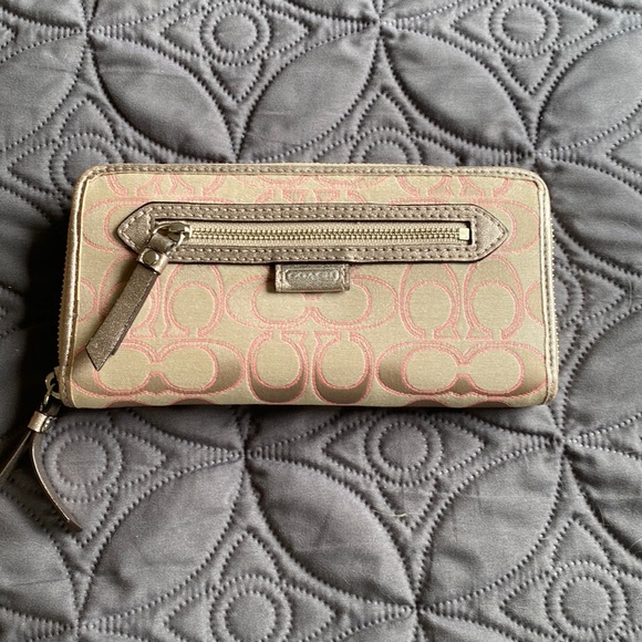 Coach | Bags | Coach Signature Pink And Cream Wallet | Poshmark